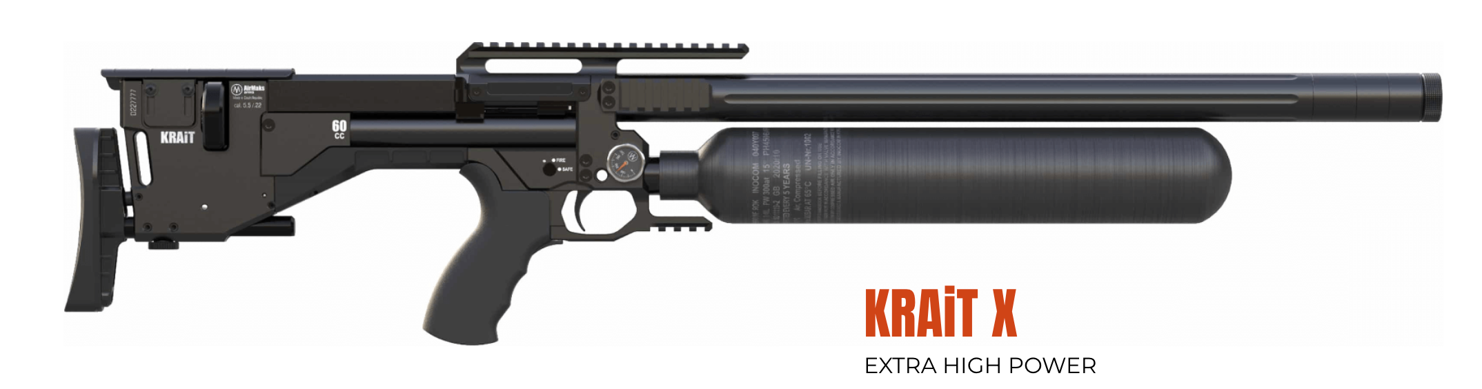 AirMaks Krait X available in .22, .25, and .30 caliber (7.62), Black a – AirgunDirect.com